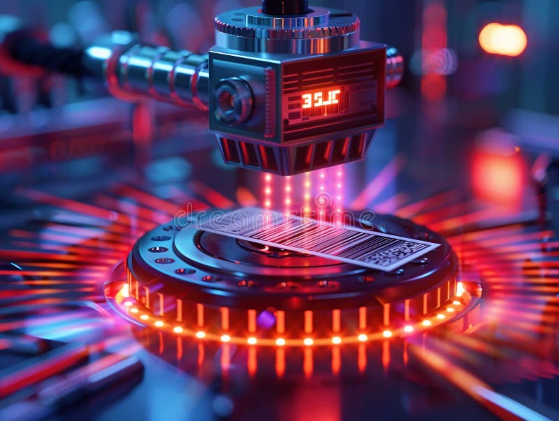 Futuristic 3D Laser Scanner Passing Over a Barcode Stock Illustration ...