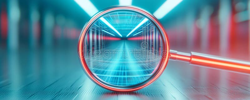 Futuristic 3D Magnifying Glass in Digital Space Stock Illustration ...