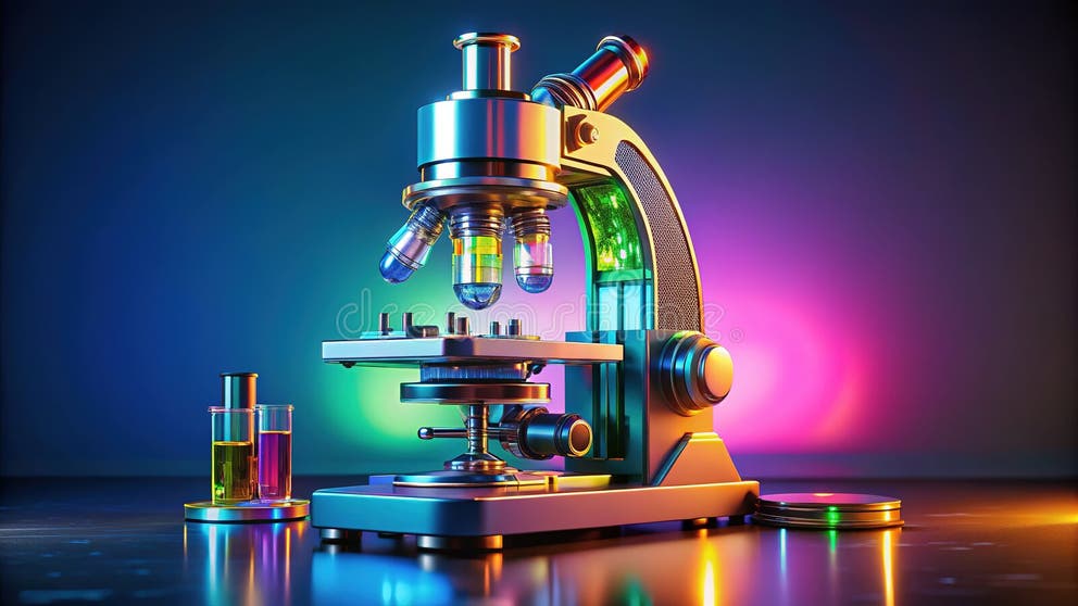Futuristic 3D Microscope Render a Detailed Visualization of Advanced Scientific Research ...