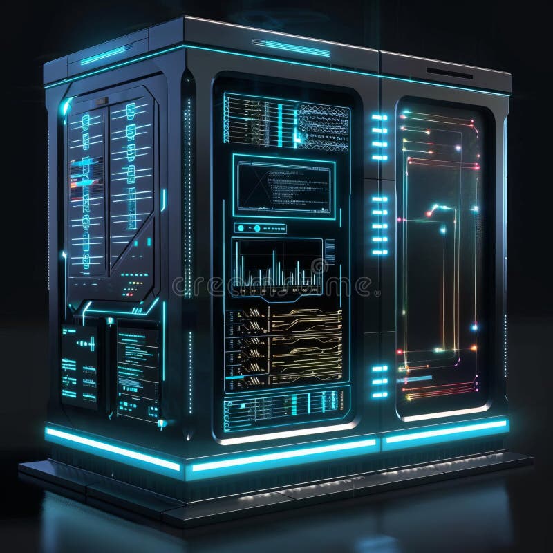 Futuristic 3D Model of a Nextgen Mainframe with Integrated AR Data ...