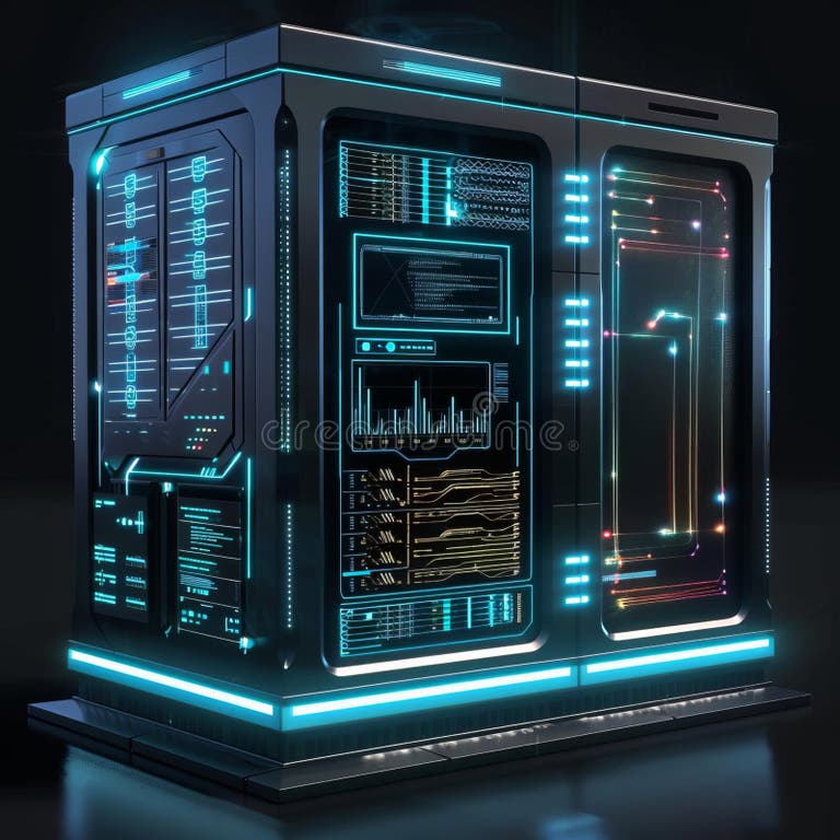 Futuristic 3D Model of a Nextgen Mainframe with Integrated AR Data ...