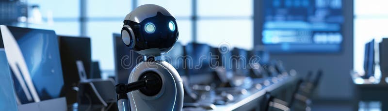 Futuristic 3D Model of a Robot Assistant in an Office Setting Stock ...