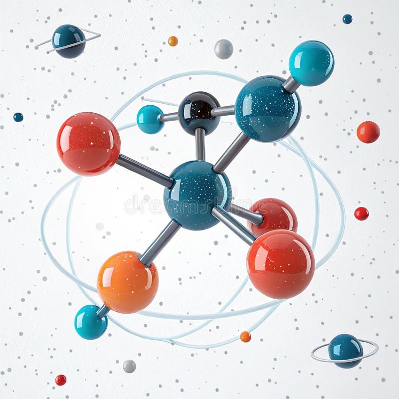 3D Molecule Model Floating in Space Stock Illustration - Illustration ...