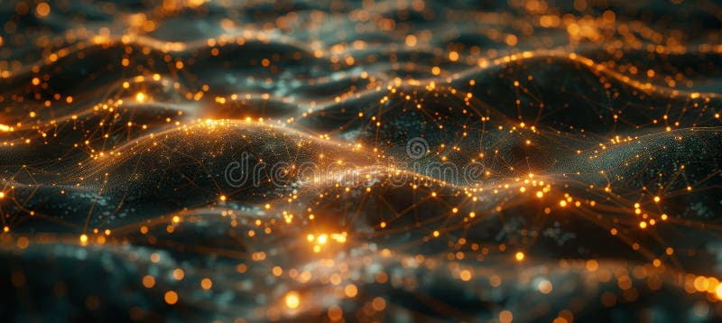 Futuristic 3D Network Nodes on Metallic Surface with Glowing ...