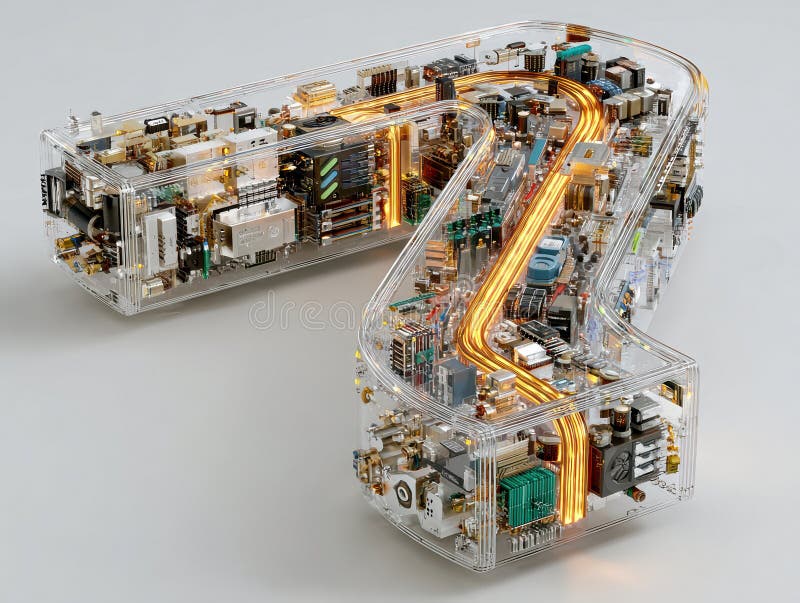Futuristic 3D Number 7 Made from Circuit Boards and LEDs, Tech-core ...