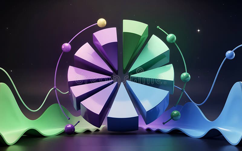 Futuristic 3D Pie Chart with Colorful Segments and Floating Spheres ...