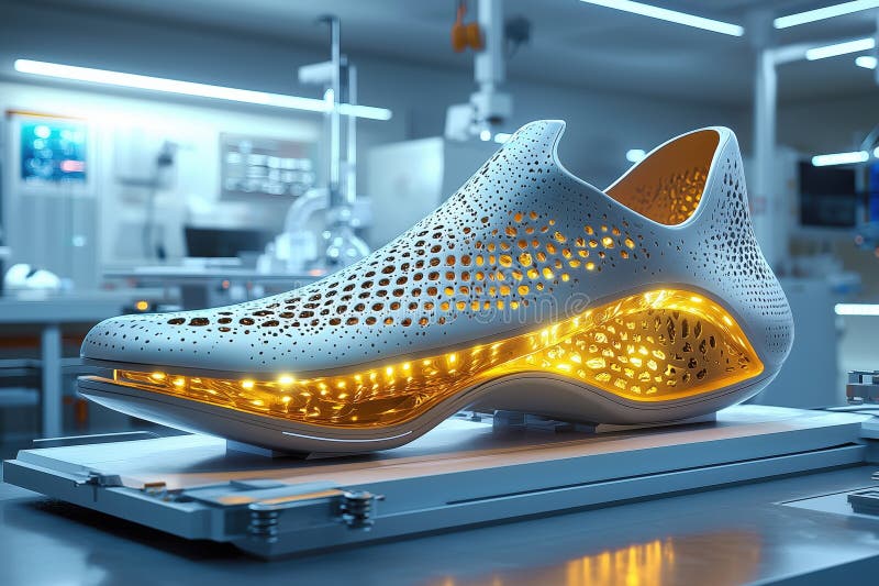 Futuristic 3d Printed Shoe Design with Led Lights in Modern Laboratory ...
