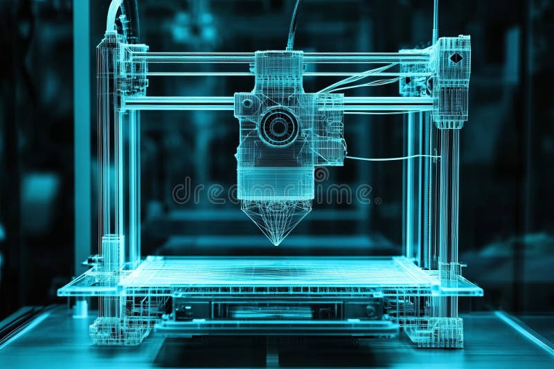 Futuristic 3D Printer in Action with Digital Wireframe Design in a High ...