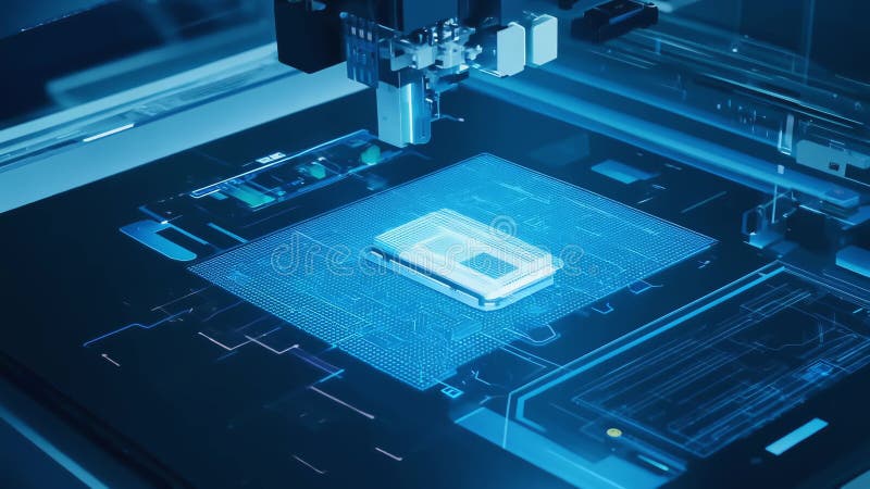 Futuristic 3D Printer Assembling a Device with Nano-materials, Emitting ...