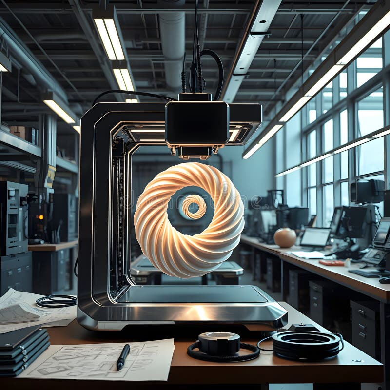 Futuristic 3D Printer Crafting a Glowing Torus in a High-tech Lab ...
