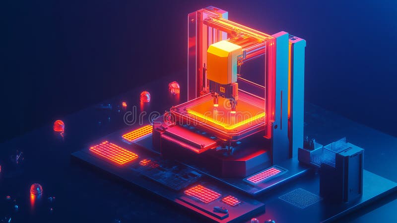 Modern 3D Printer Technology Futuristic Design Digital Art Neon Lights ...
