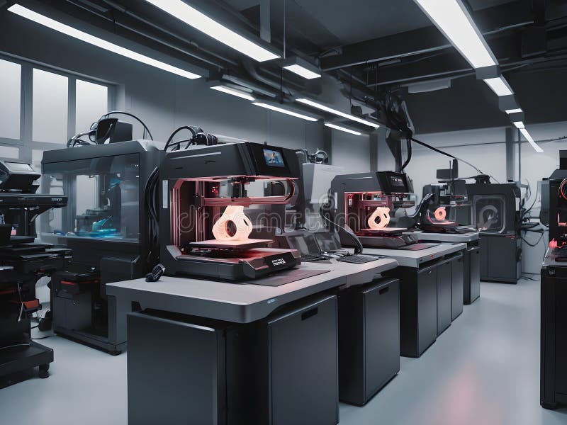 Futuristic 3D Printing Lab stock illustration. Illustration of ...