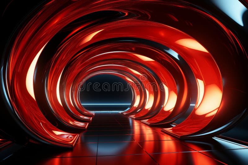 Futuristic 3d Red Grid Tunnel or Wormhole - Cosmic Funnel-shaped Spiral ...