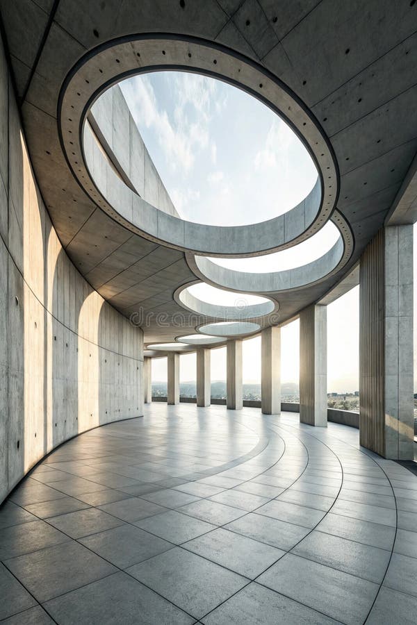Abstract Concrete Architecture Circle Hall Background. 3D Render ...