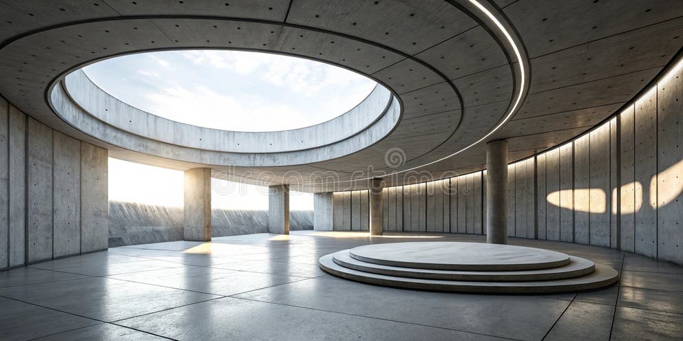 Abstract Concrete Architecture Circle Hall Background. 3D Render ...