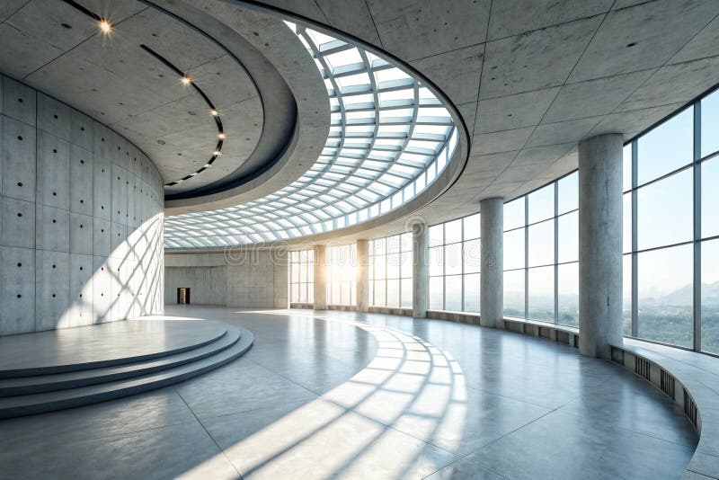 Abstract Concrete Architecture Circle Hall Background. 3D Render ...