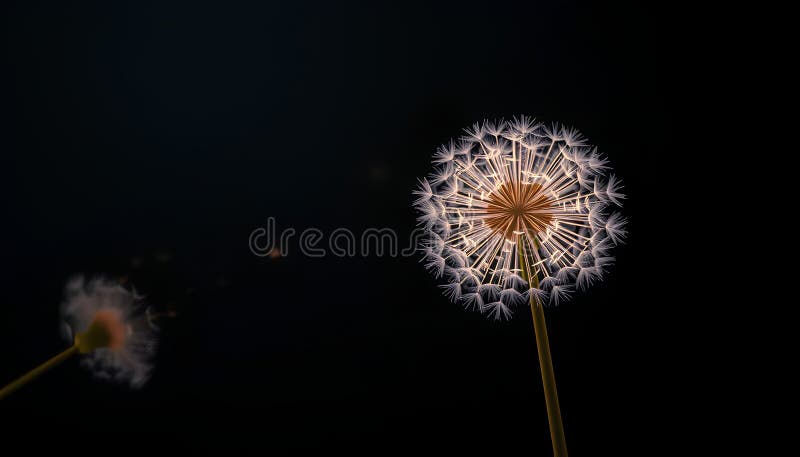 Futuristic 3D Render of a Dandelion, Its Seeds Appearing As Glowing ...