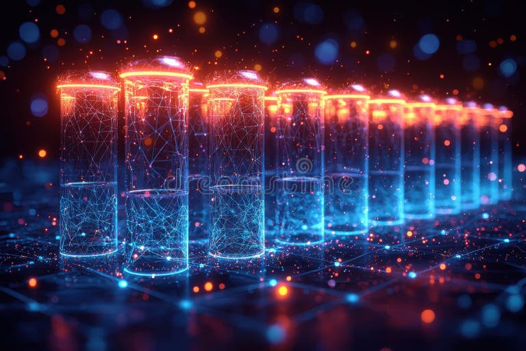Futuristic 3D Render of Glowing Electric Cylinders with Neural Networks ...