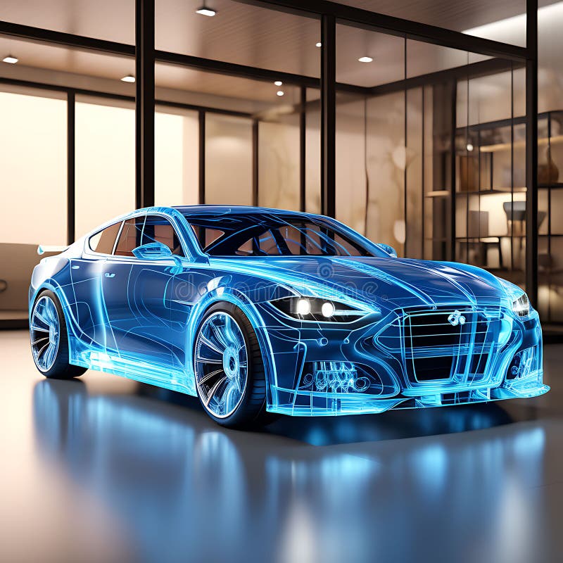 Futuristic 3D Render: X-ray Blue Transparent Car Wire Frame Stock ...