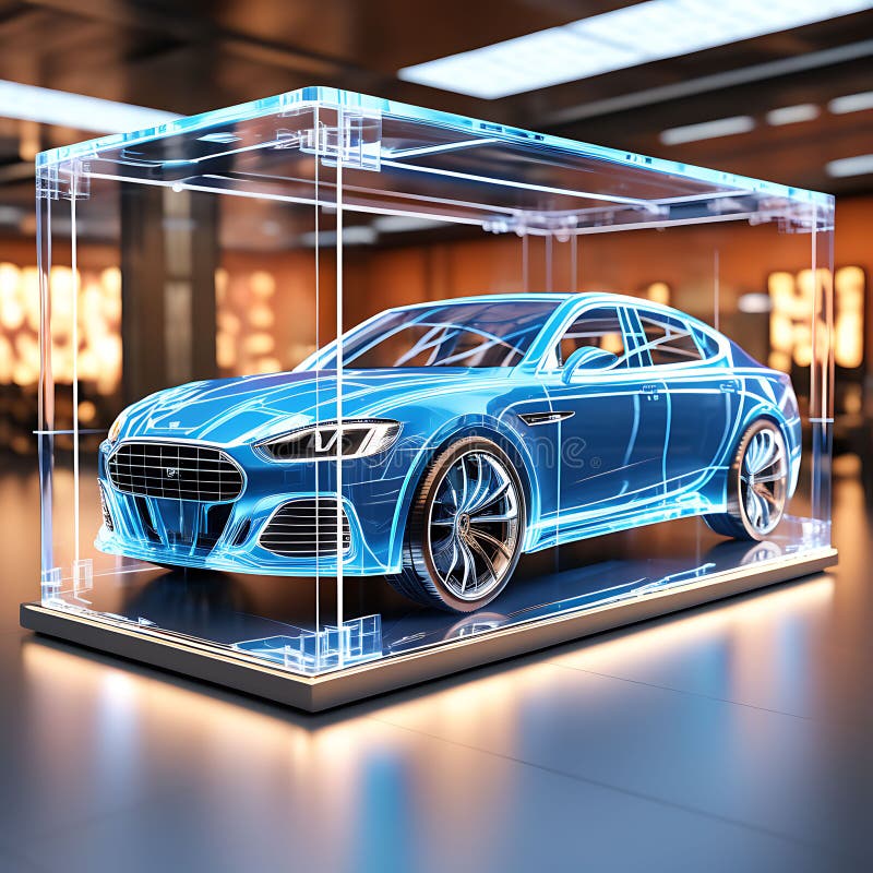 Futuristic 3D Render: X-ray Blue Transparent Car Wire Frame Stock ...