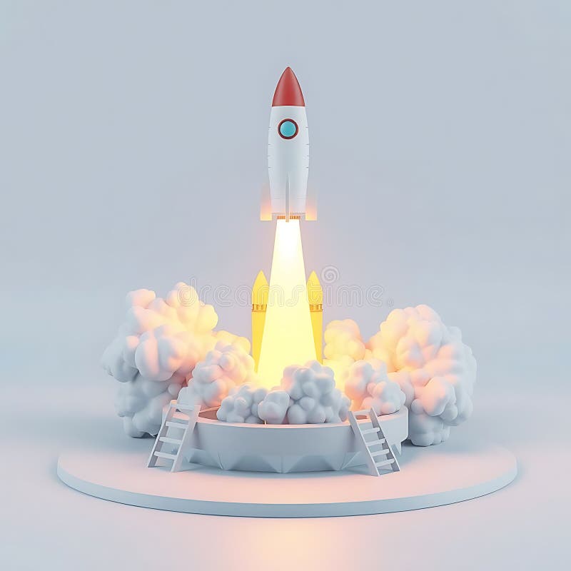 Launching New Product or Service. Technology Development Process. Space Rocket Launch. 3d Render ...