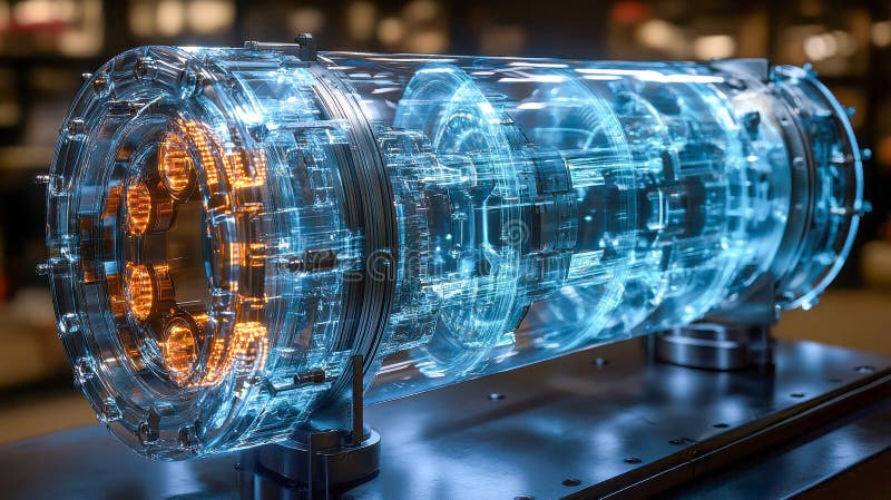 A Futuristic 3D Render of a Transparent Blue Industrial Cylinder with ...