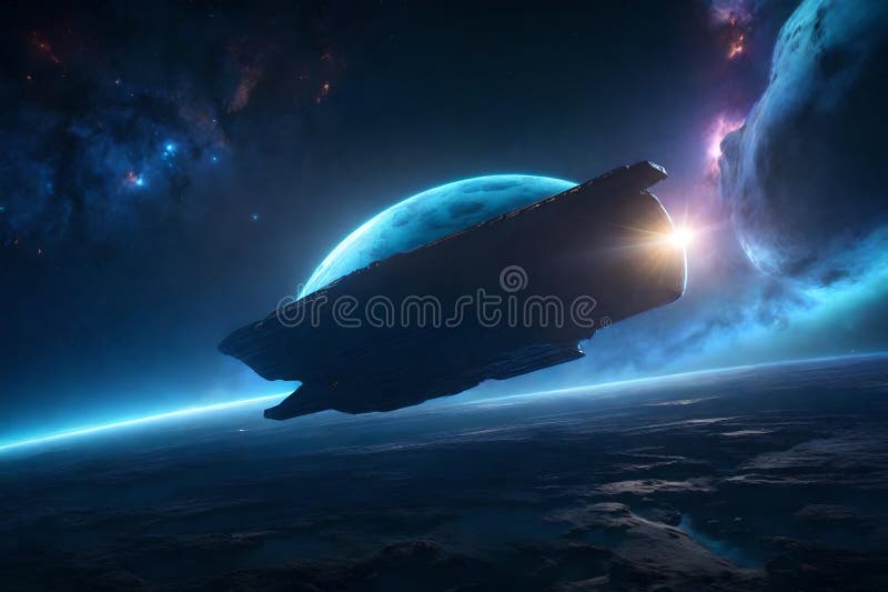 Futuristic 3D-rendered Spaceship Glowing with Neon Colors Floating in ...