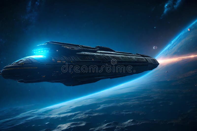 Futuristic 3D-rendered Spaceship Glowing with Neon Colors Floating in ...