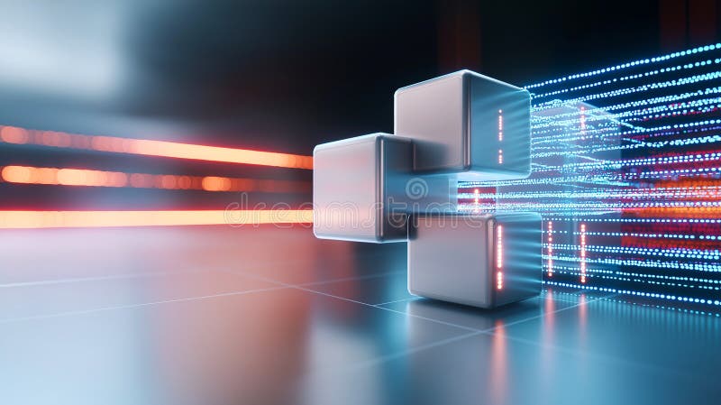 Futuristic 3D Rendering of Abstract Glowing Cubes with Digital Lines ...