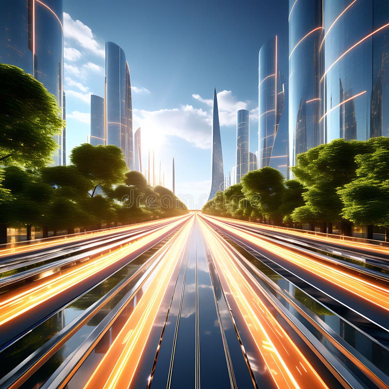 Abstract Highway Path through Digital Smart City Graphic Design Stock ...