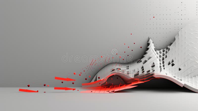 Futuristic 3D Rendering of Abstract Red Arrows and Wave Shapes Stock ...
