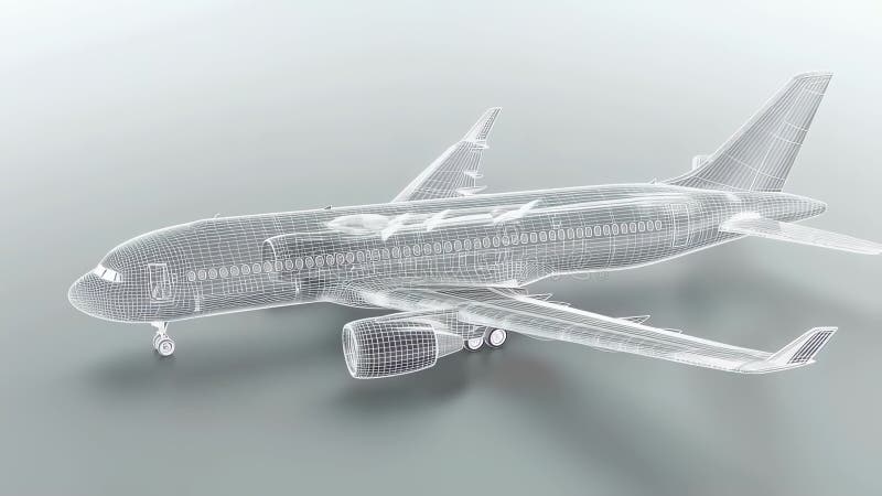 Futuristic 3D Rendering of Airplane Model, Glowing with Digital Lines ...
