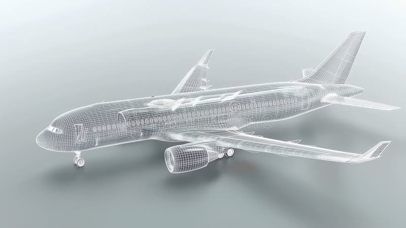 Futuristic 3D Rendering of Airplane Model, Glowing with Digital Lines ...