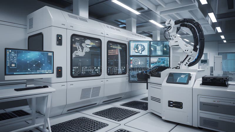 Futuristic 3D Rendering of a Digital Semiconductor Manufacturing ...