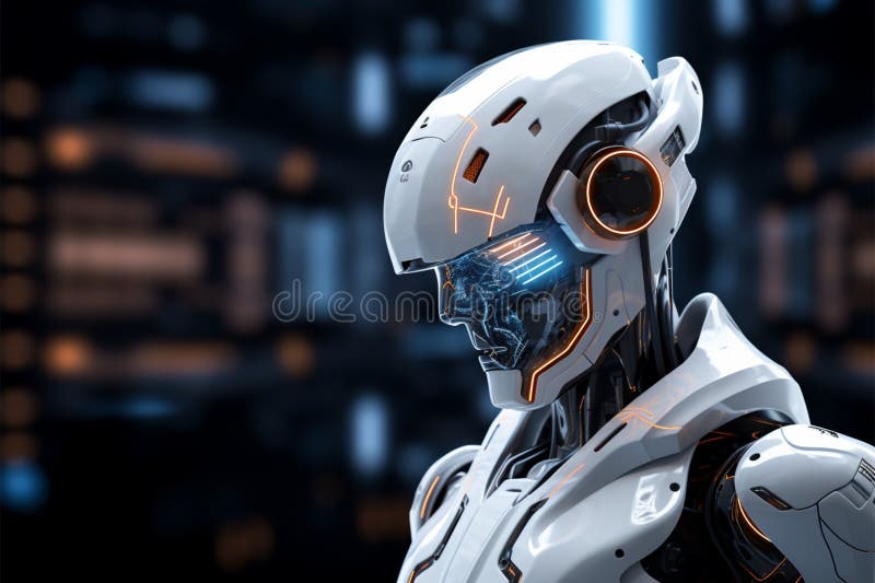 Futuristic 3D Rendering Features a Robot with Interactive HUD Graphics ...