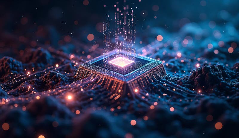 Futuristic 3D Rendering of a Hologram of a Microchip in the Form of a ...