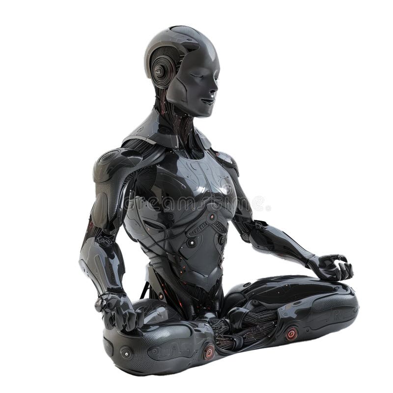 3d Rendering of a Humanoid Robot in Meditation Pose on a Transparent ...