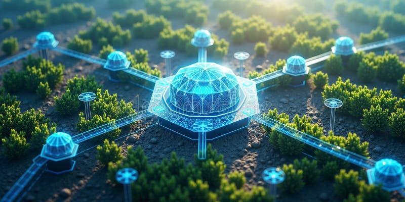 Smart Agriculture Digital Hub and Ecosystem 3D Concept Stock ...