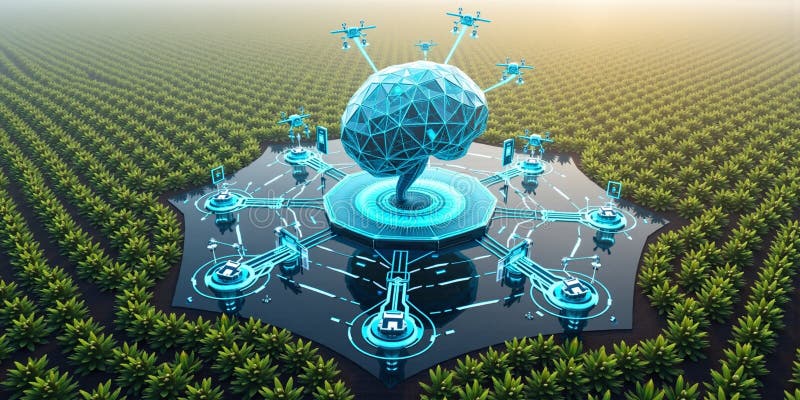 Smart Agriculture Digital Hub and Ecosystem 3D Concept Stock ...