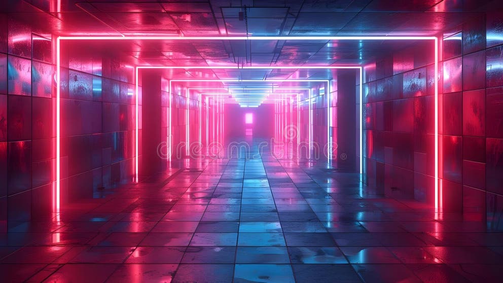 Futuristic D Rendering with Neon Lights Cyber Theme and Reflective ...