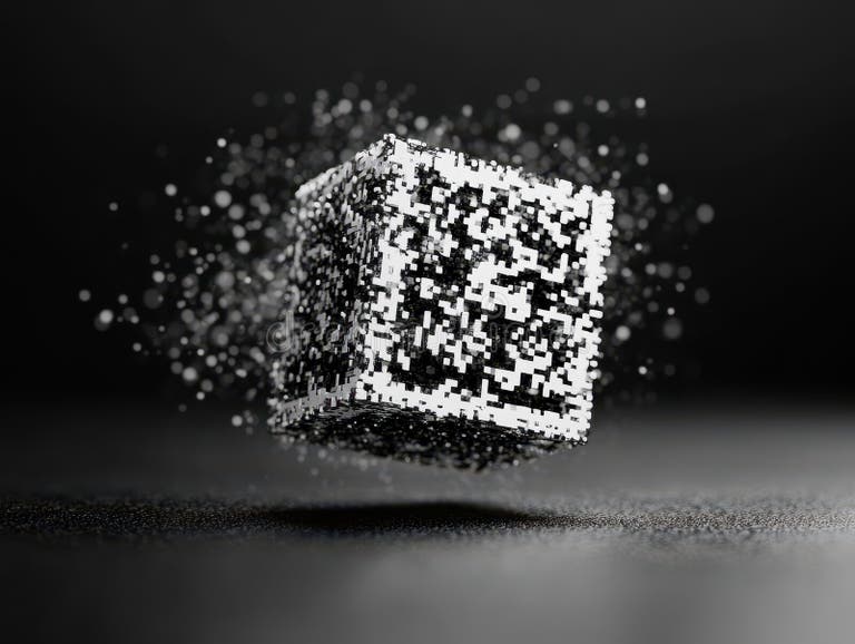 3D Pixelated QR Code Cube in Motion Stock Illustration - Illustration ...