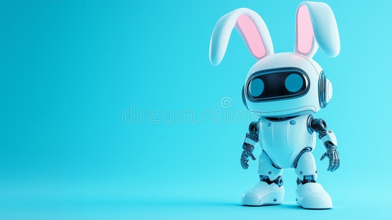 Futuristic 3D Robot with Bunny Ears on a Bright Blue Background ...