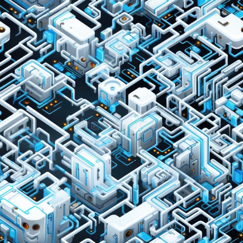 Futuristic 3D Robotic City with Wires and Tubes (tiled) Stock ...