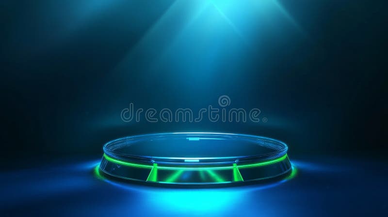 A Futuristic 3D Round Stage with a Translucent Podium and Neon Green ...
