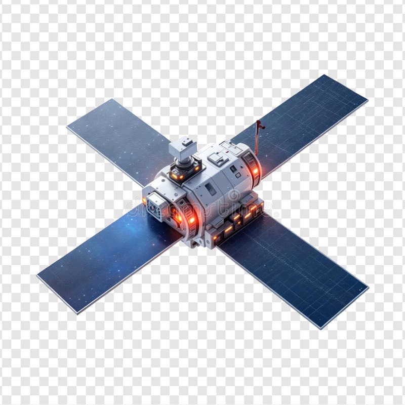 Futuristic 3D Satellite with Glowing Communication Lines on Transparent ...