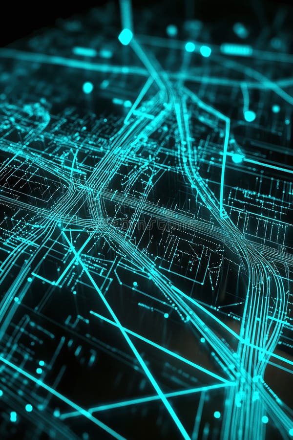 A Futuristic 3D Satellite Map with Glowing GIS Spatial Network Overlays ...