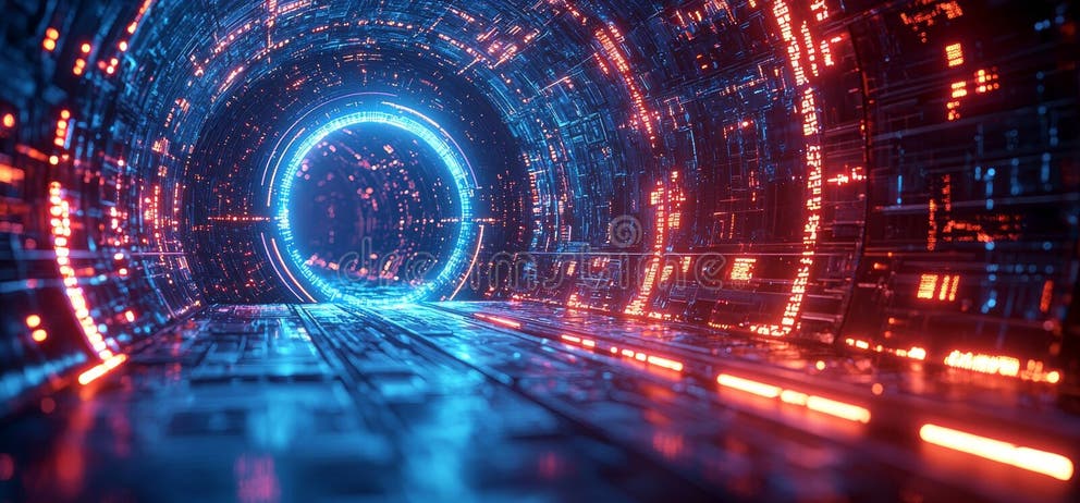 A Futuristic 3D Scene with a Luminous Blue Tech Gateway Radiating ...