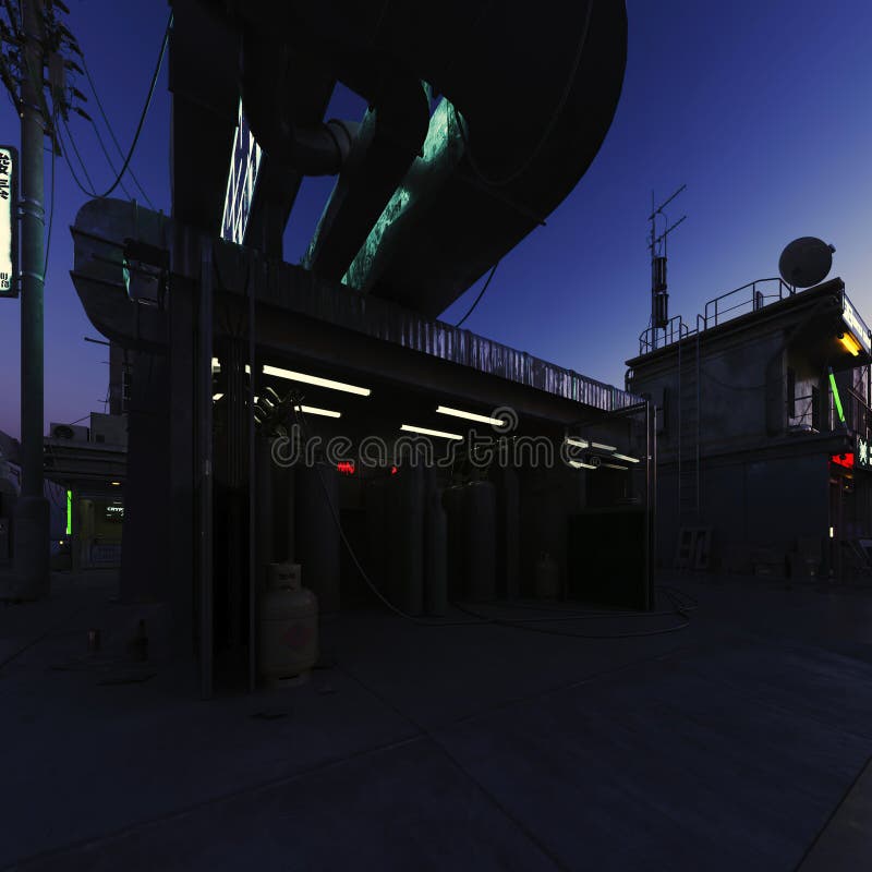 A Futuristic Environment at Night, 3d Rendering Stock Illustration ...