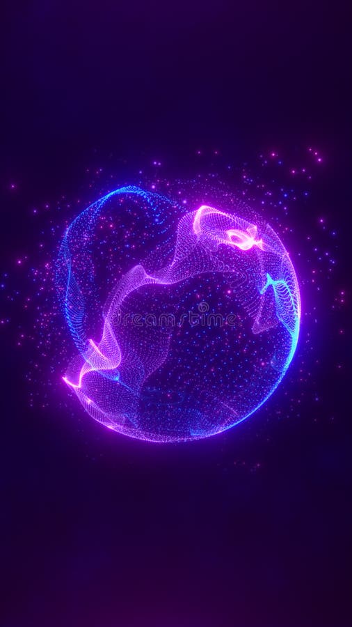 Futuristic 3D Sphere Made of Neon Particles Glowing in Vibrant Pink and Blue Against a Dark Tech ...