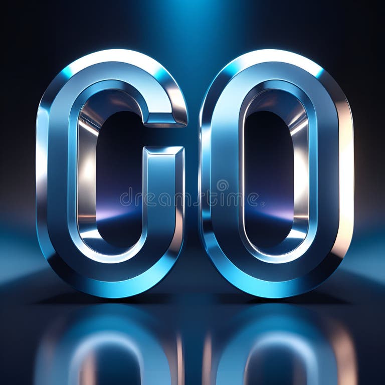 Futuristic 3D Text "GO" – Metallic and Neon Glow with Reflective ...